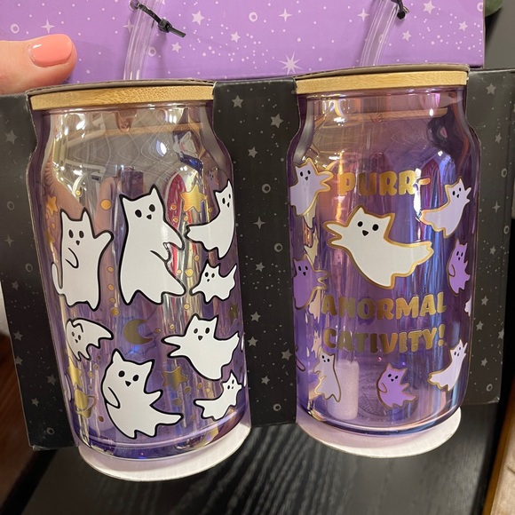 T.J.Maxx | Holiday | Halloween Cat Ghost Purranormal Glass Tumbler Cups ...